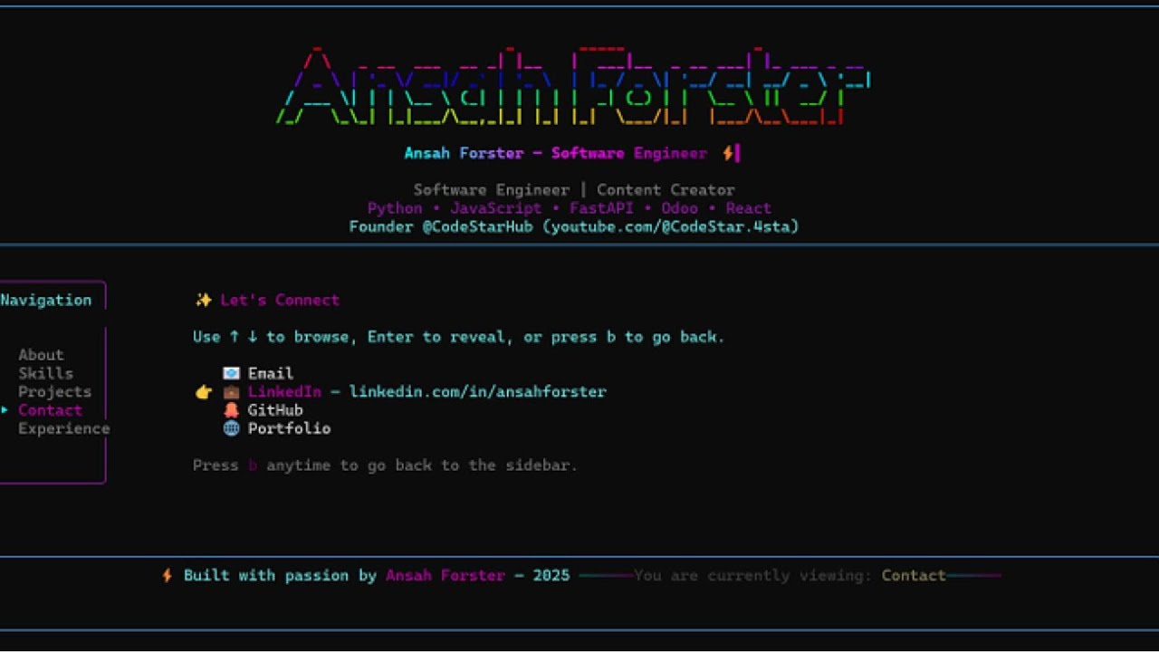 I Built My Developer Portfolio Inside the Terminal — No Browser Needed!