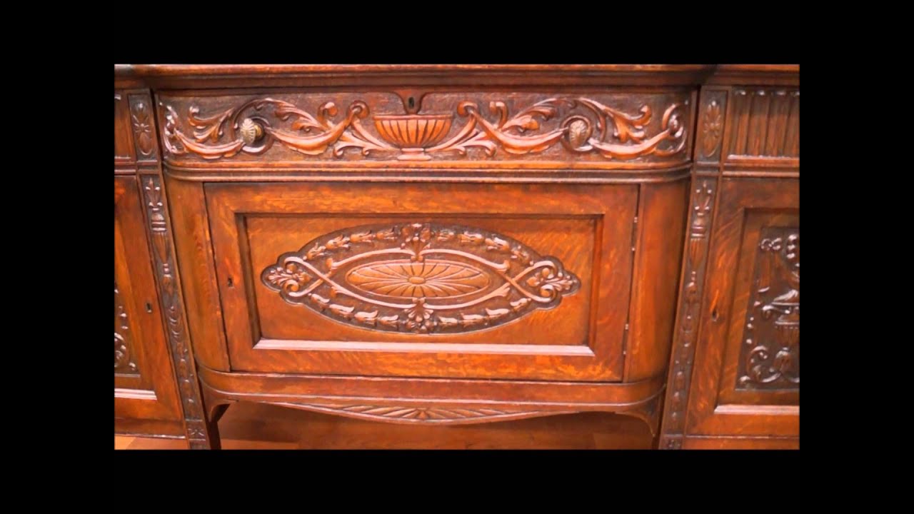 Tiger Oak Mirrored Backsplash Sideboard