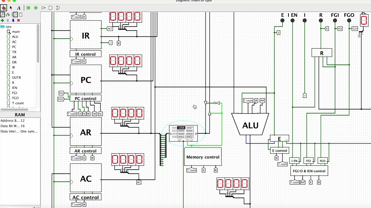 16 bit Basic Computer - Simulation using Logisim