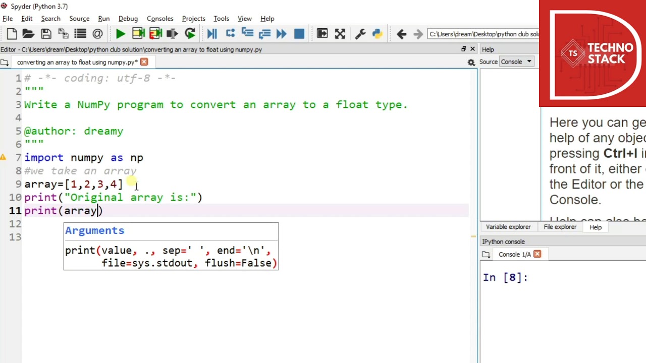 CONVERTING AN ARRAY TO A FLOAT TYPE USING NUMPY.