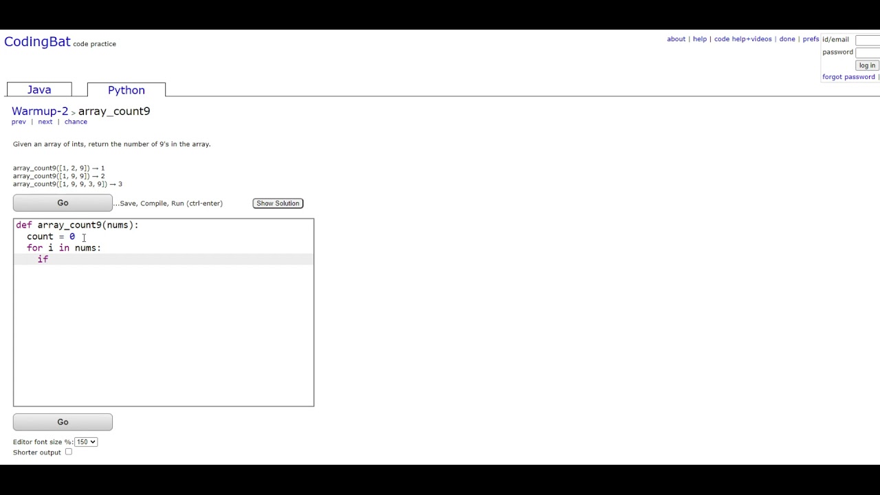 Warmup-2 (array_count9) Python Tutorial || Codingbat.com