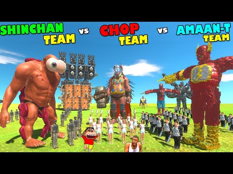 SHINCHAN UPGRADED TEAM vs CHOP TEAM vs AMAAN TEAM in Animal Revolt Battle Simulator | Dinosaur Game