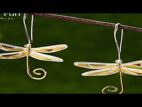 Lotus Fun Real 925 Sterling Silver Natural Style Handmade Fine Jewelry 18K Gold Cute Dragonfly Drop