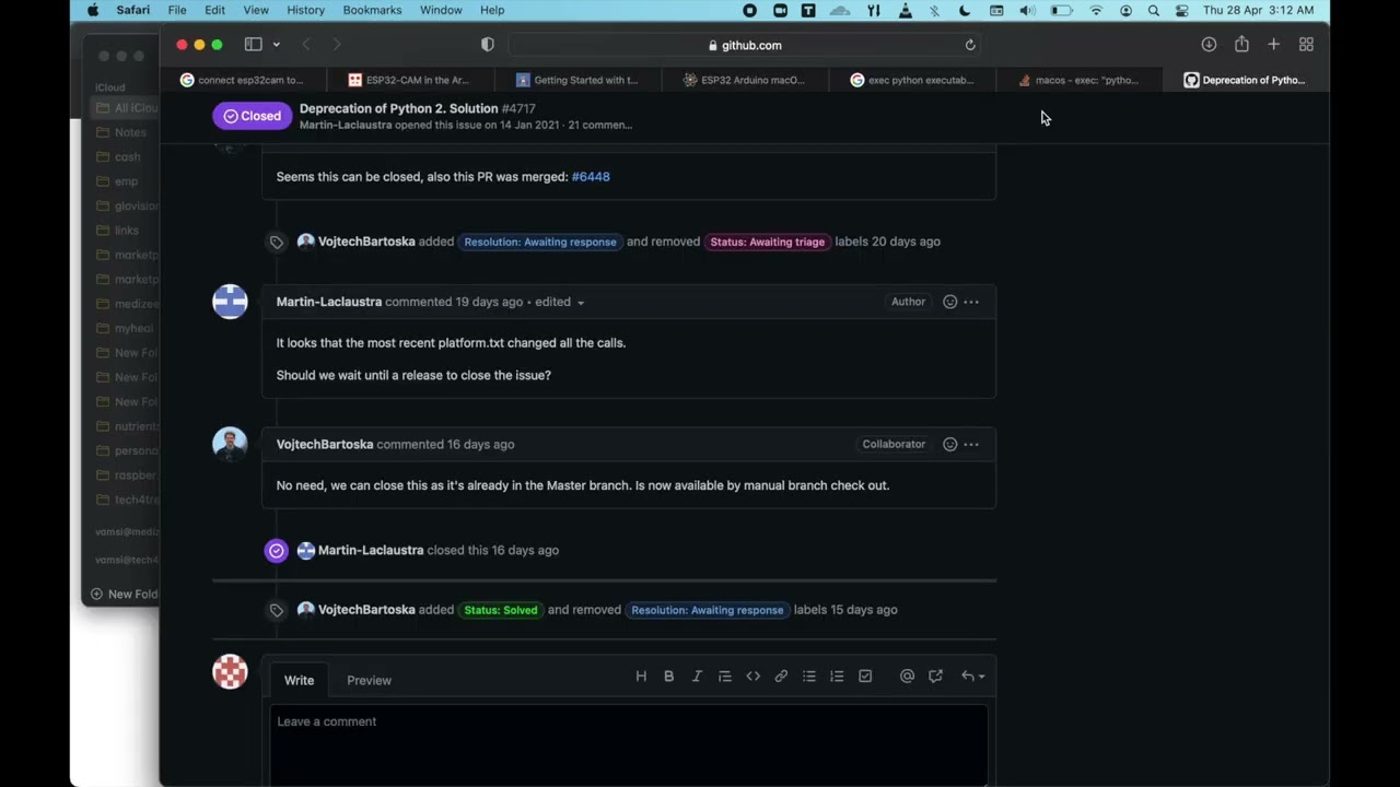 MacOS | Linux |Arduino error : Python executable not found in Path |error compiling for board esp32
