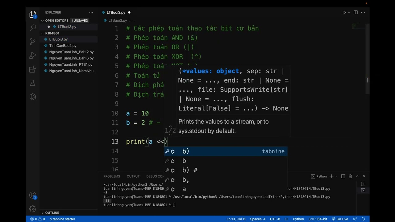 Phép toán thao tác bit (bitwise) trong Python