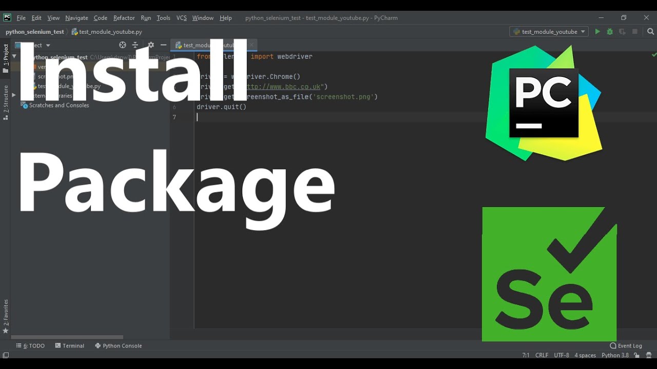 Python Selenium: Install a package in PyCharm