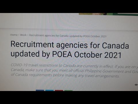 POEA UPDATED RECRUITMENT AGENCIES OCTOBER 2021 FOR CANADA