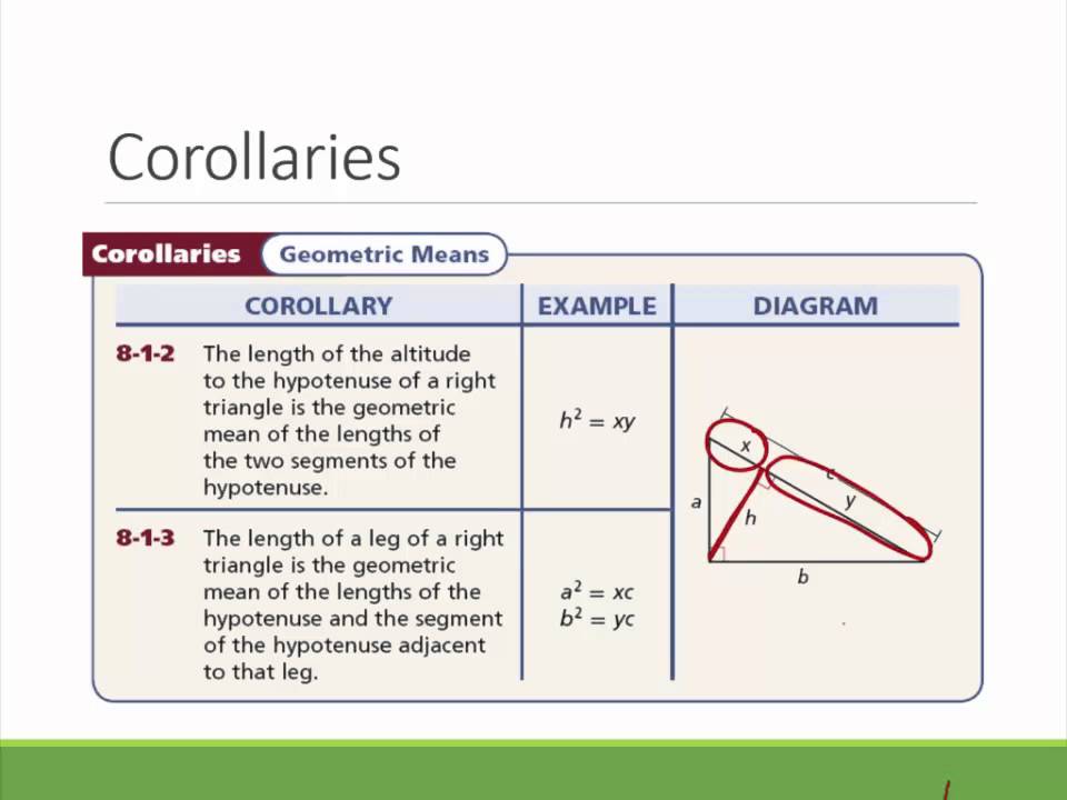 Geometry: Section 8.1- Geometric Mean & Similarity in Right Triangles