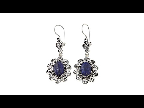 Ottoman Silver Jewelry Lapis Filigree Flower Earrings