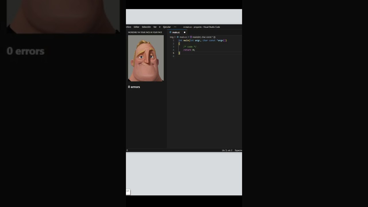 MEME de Mr INCREIBLE en Visual Studio Code #shorts
