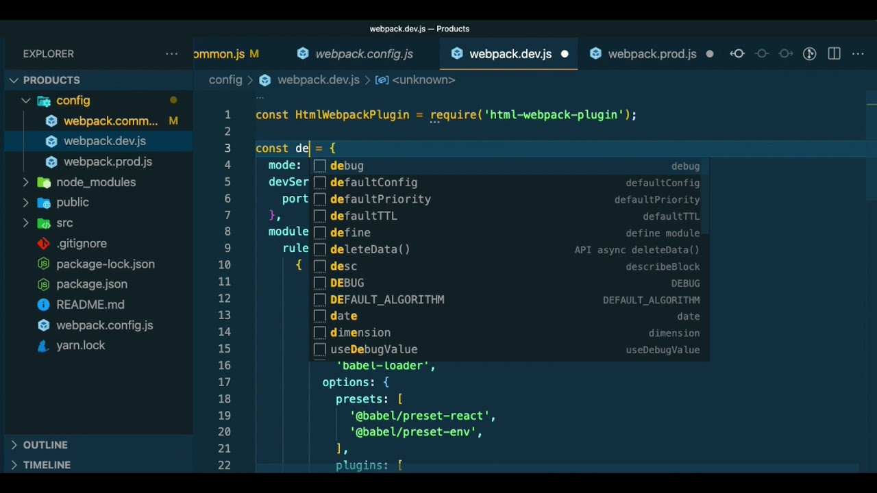 webpack configuration for common prod and dev