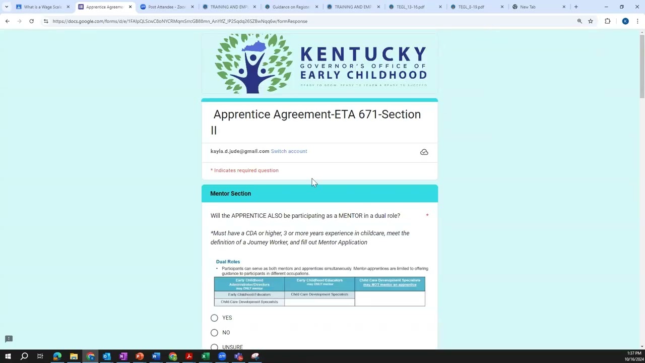 Apprentice Agreement form