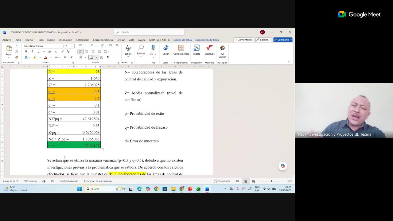 Semana 13. Plan domingo. Cálculo de la muestra