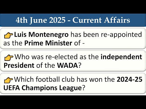4th June 2025 || Top 10 Current Affairs MCQ with Explanation in English || WhatsApp: 9700200378