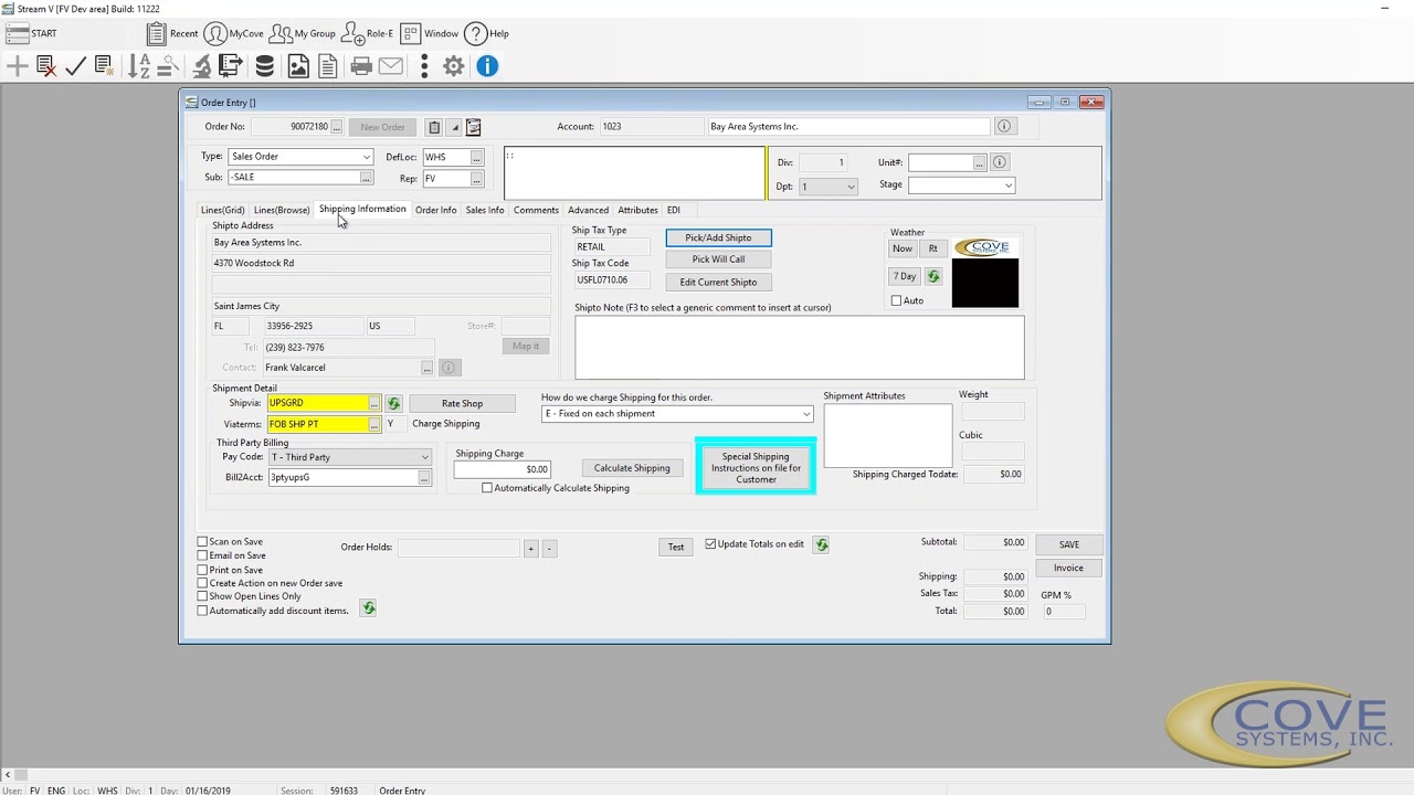 701 Order Entry Panel Overview, Line Item Grid - StreamV ERP Distribution Software
