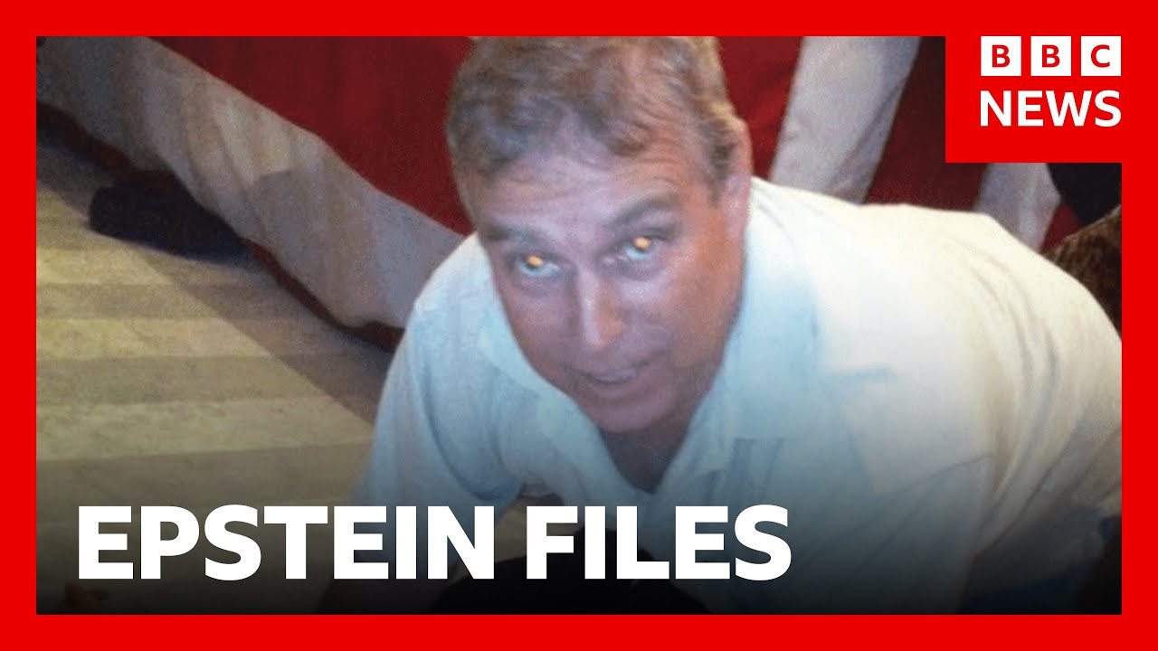 New photos from Epstein files appears to show Andrew on all fours over female | BBC News
