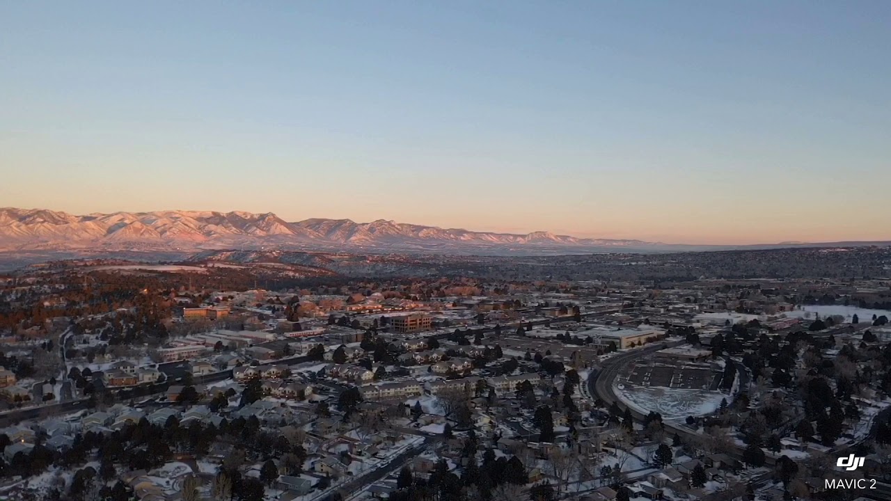 Colorado Springs Sunrise on Pikes Peak from Drone