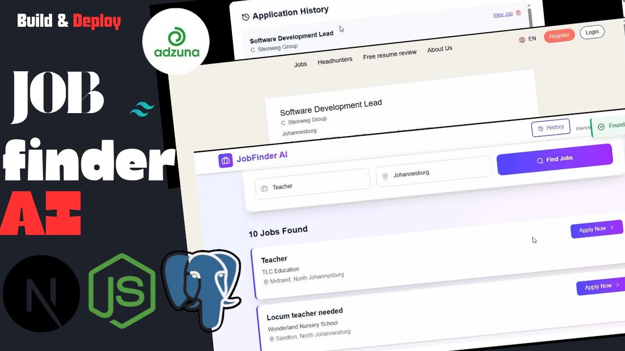 Build Full Stack Job Portal AI App with Nextjs, Express js. Node js, Clerk Auth and Adzuna API 2025