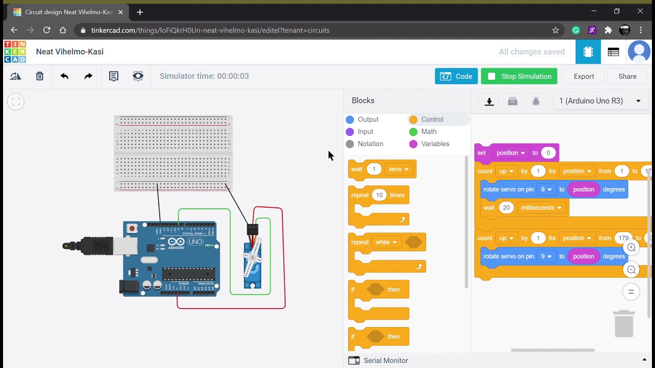 Circuit design Servo/Arduino - Tinkercad