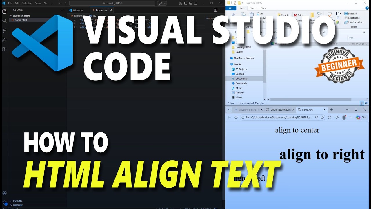 Visual Studio Code HTML How To Align Text