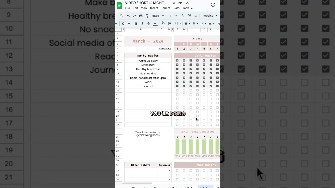 Habit Tracker Template Daily Planner Google Sheets Spreadsheet  #spreadsheet #habits #template