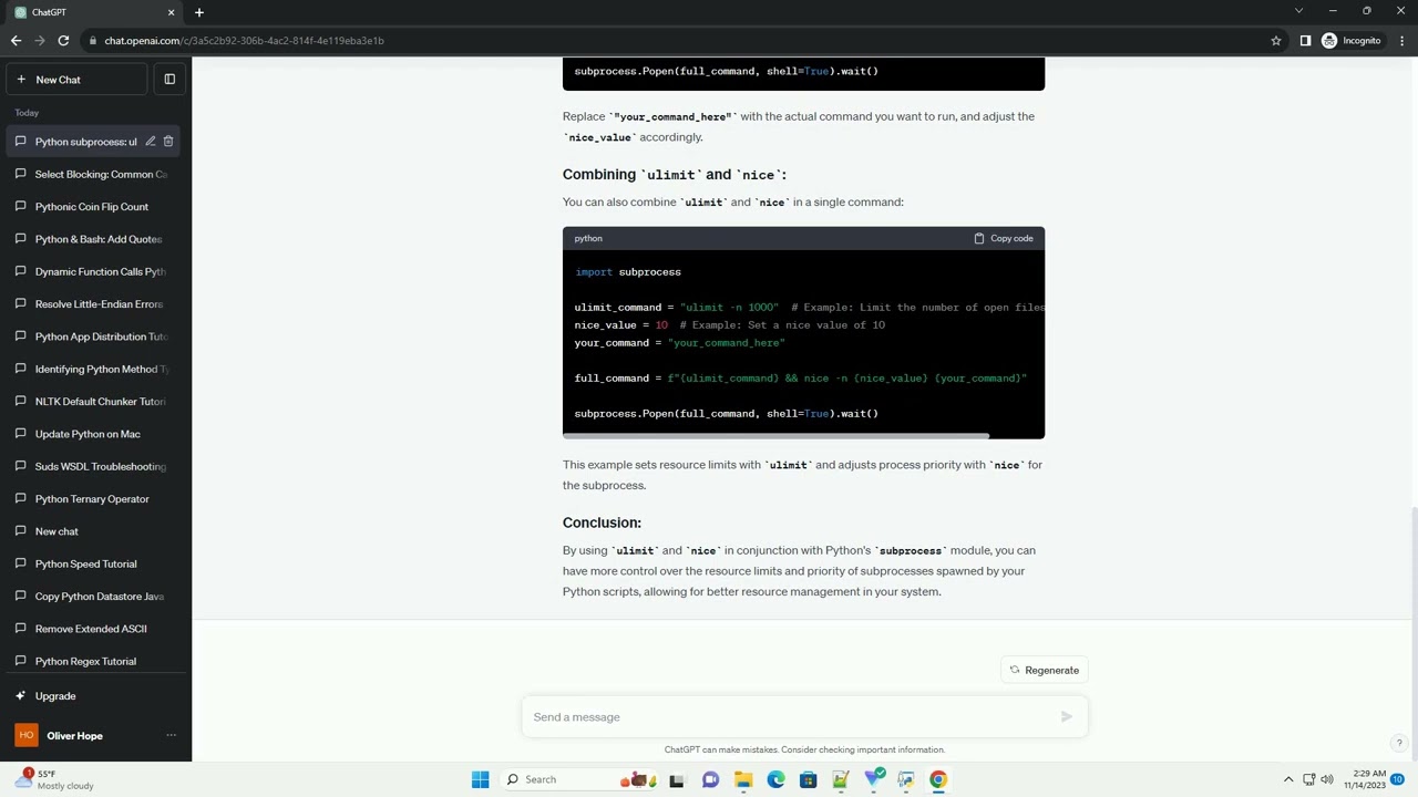 Python ulimit and nice for subprocess call subprocess Popen