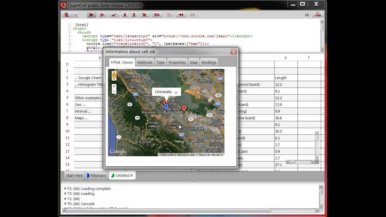 Using JavaScript, HTML, and Google Charts in QuantCell