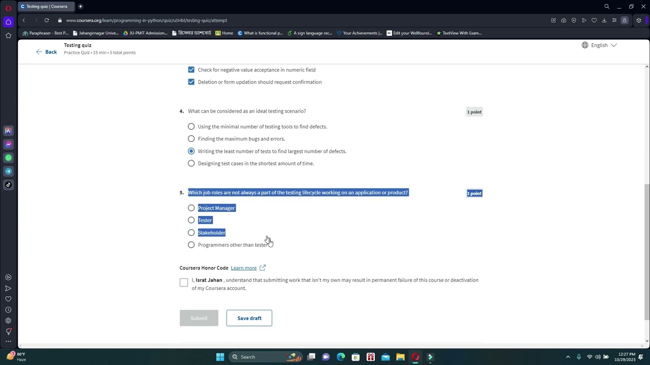 Testing quiz Coursera | Programming in Python