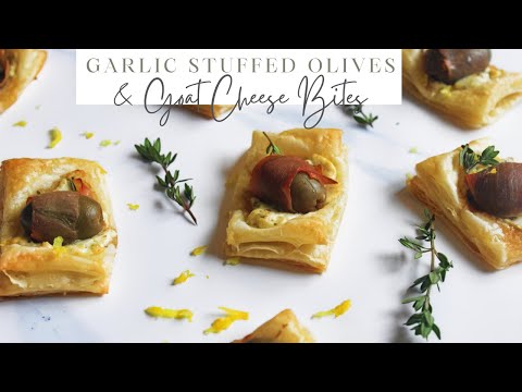 Mario Garlic Stuffed Olives and Goat Cheese Bites