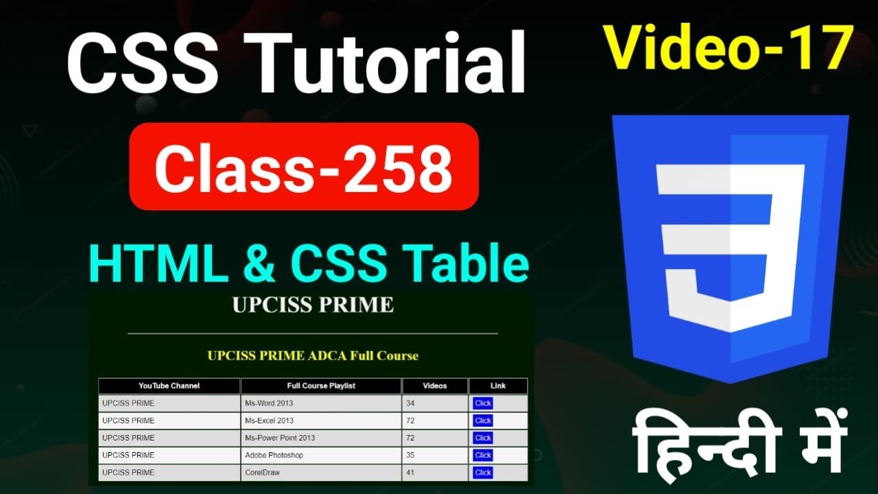 Styling HTML tables with CSS in Hindi | Table in HTML and CSS | CSS Tutorial for Beginners Video-17