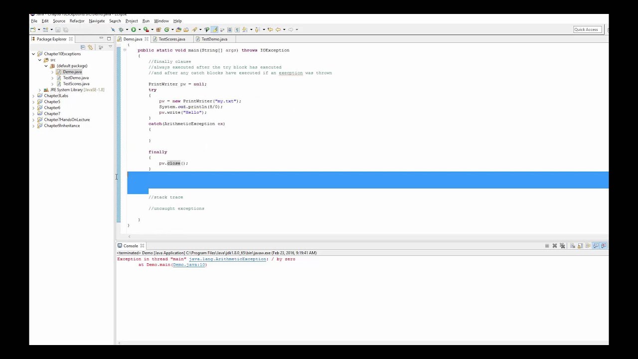 Java Exception Handling-Finally Clause,Stack Trace,and Uncaught Exceptions