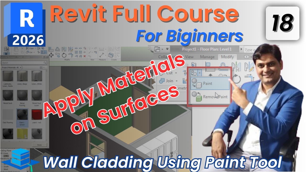 #18 Revit 2026 Tutorial for Beginners | Paint & Split Tool Explained | Apply Materials on Surfaces