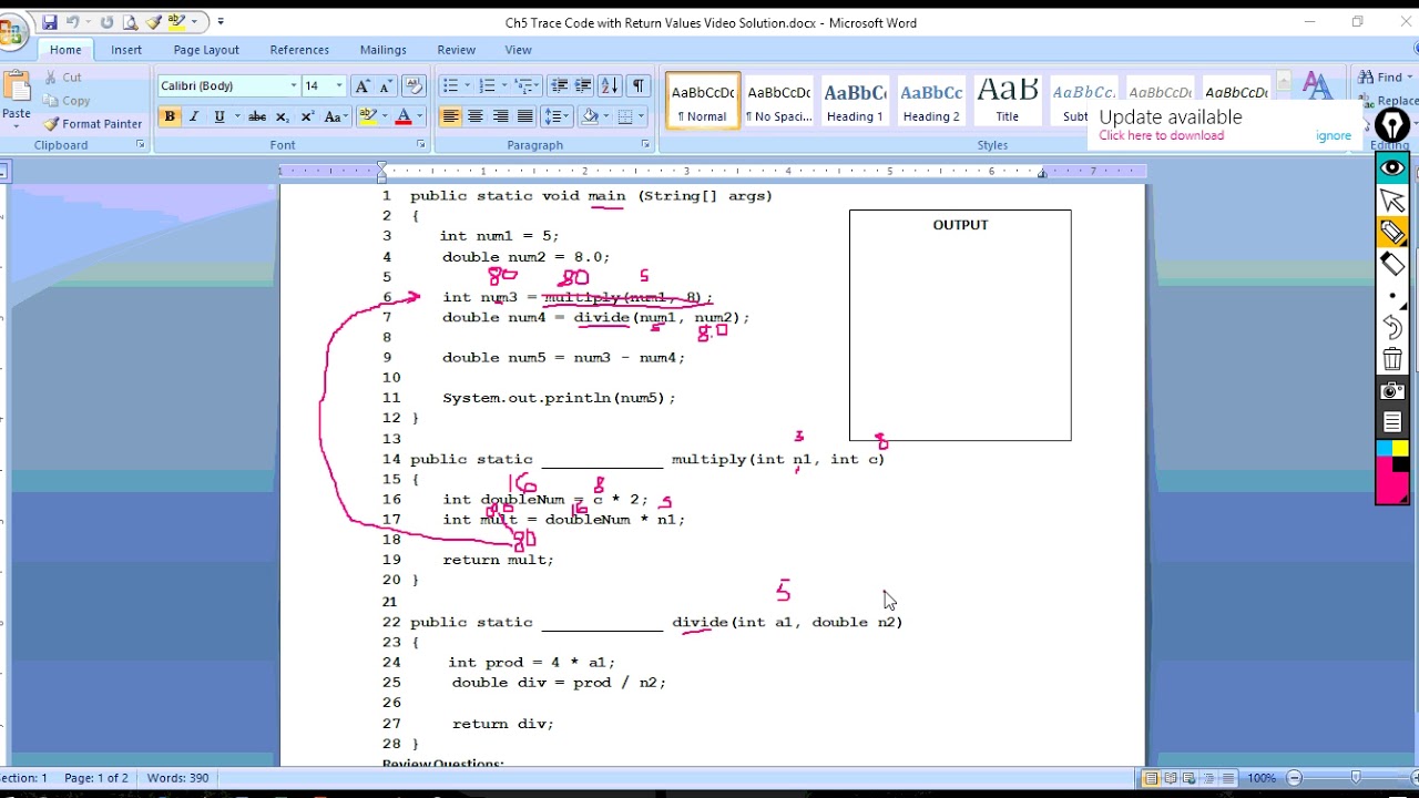 Ch 5 Trace Code with Return Values Solution
