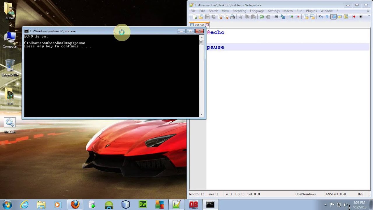 Batch programming tutorial 1 - Creating and Saving batch file