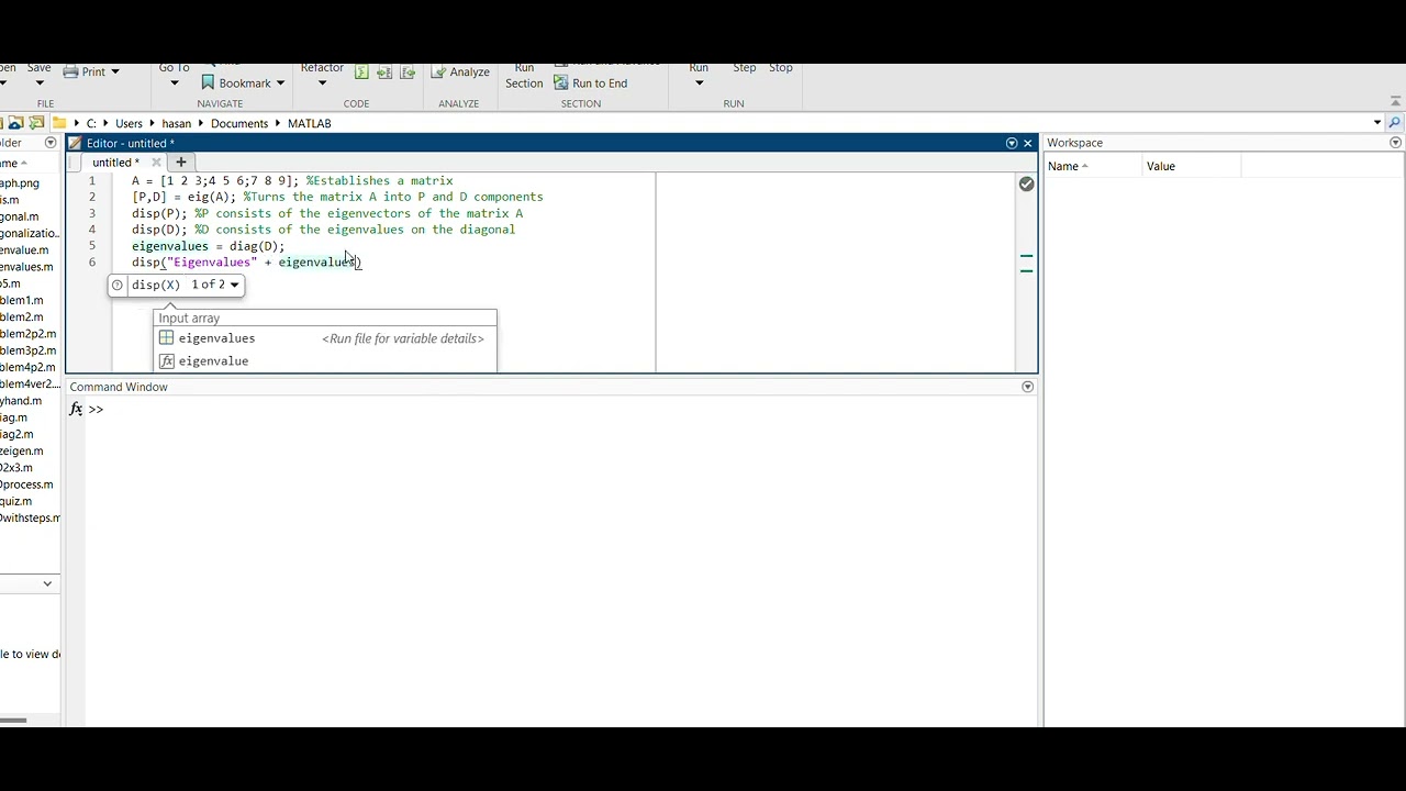 Diagonalization and Eigenvalues Tutorial - MATLAB