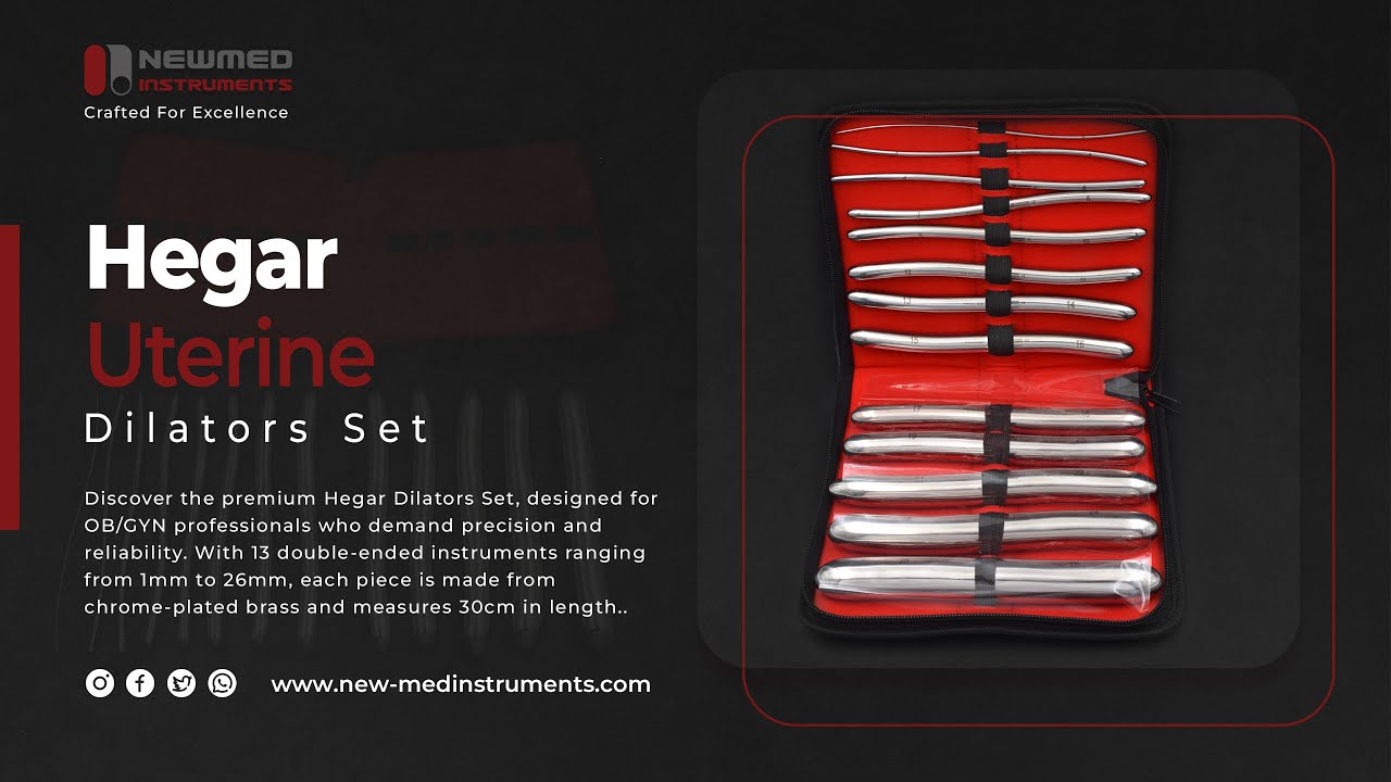 Hegar Uterine Dilators Set | Complete 13-Piece Chrome-Plated Kit | 30cm Professional Tools
