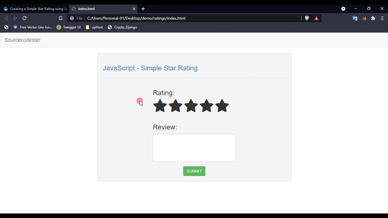Creating a Simple Star Rating using JavaScript Tutorial Demo