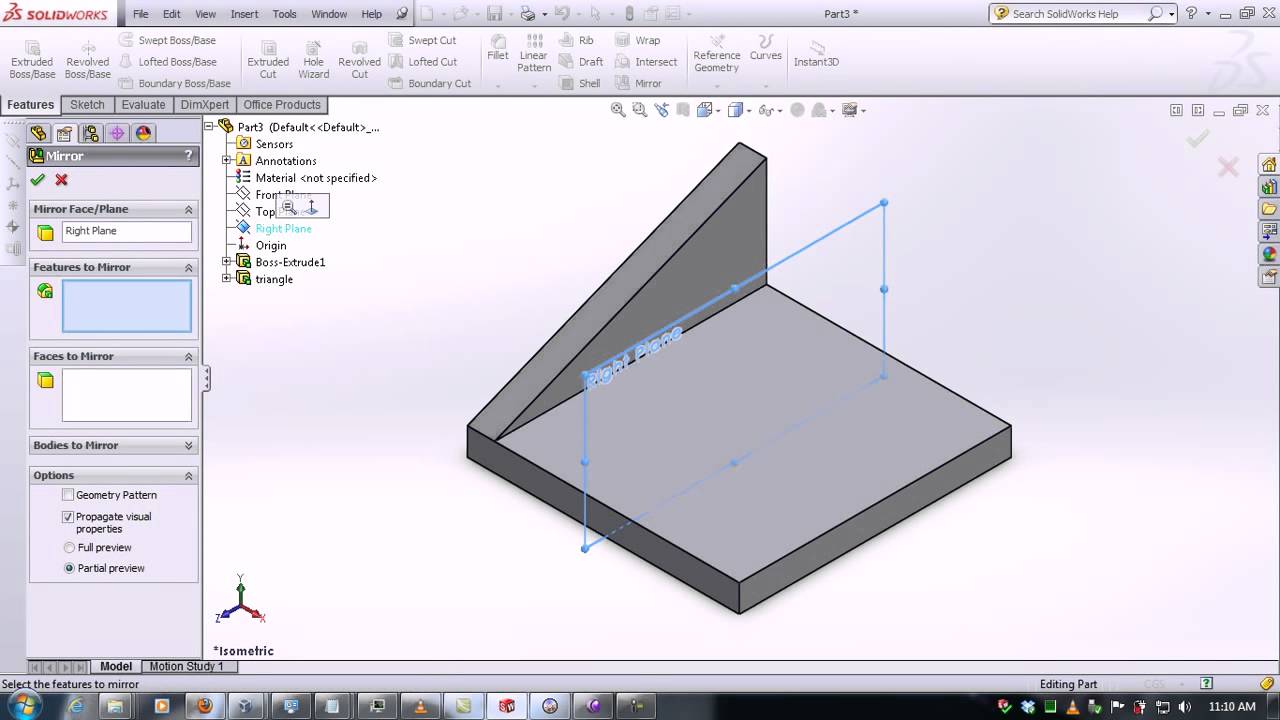 How to use Solidworks 2013   Mirror