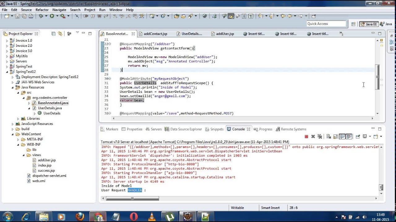 Spring MVC Tuorials -7 Using @Model Attribute Annotation