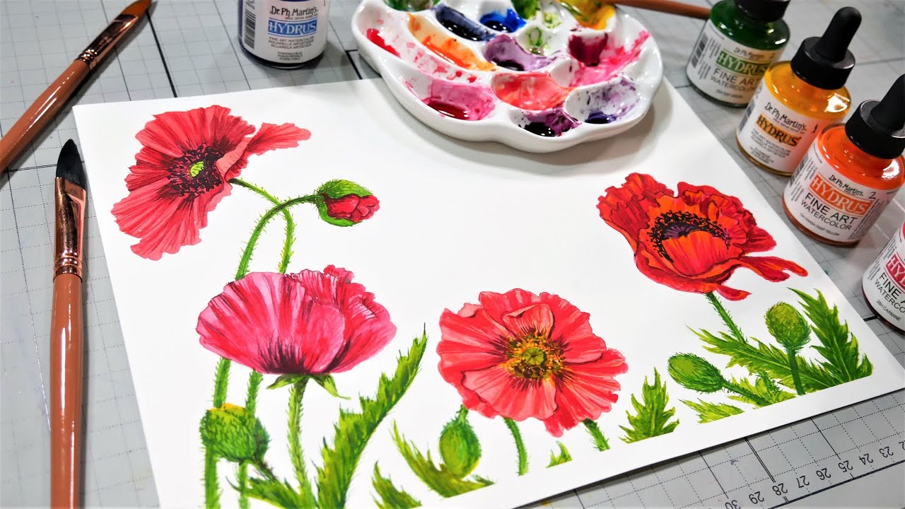 Liquid Watercolor fun! Painting Poppieswith Dr Ph Martin Hydrus Watercolor