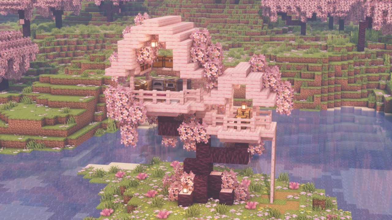 [Minecraft] How to Build a Cute Cherry Blossom Tree House / Tutorial - Minecraft Builders