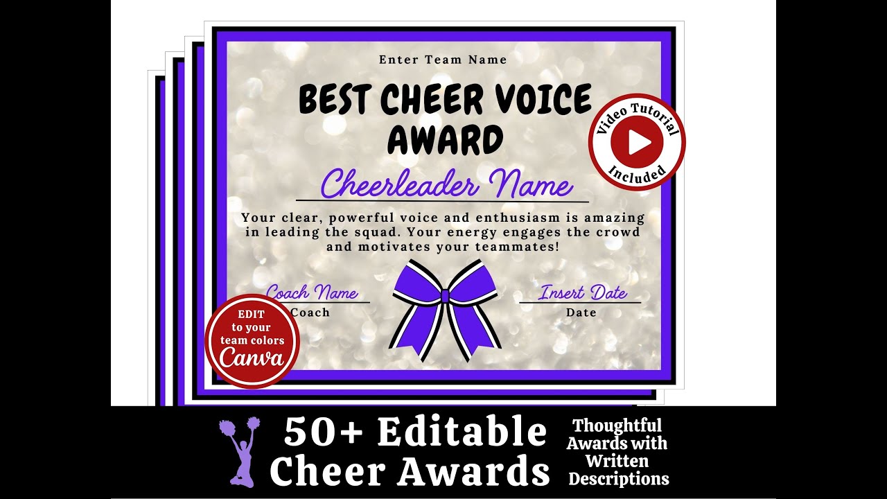 Edit Cheerleading Award Certificate Templates for your End of Season Cheer Team Party
