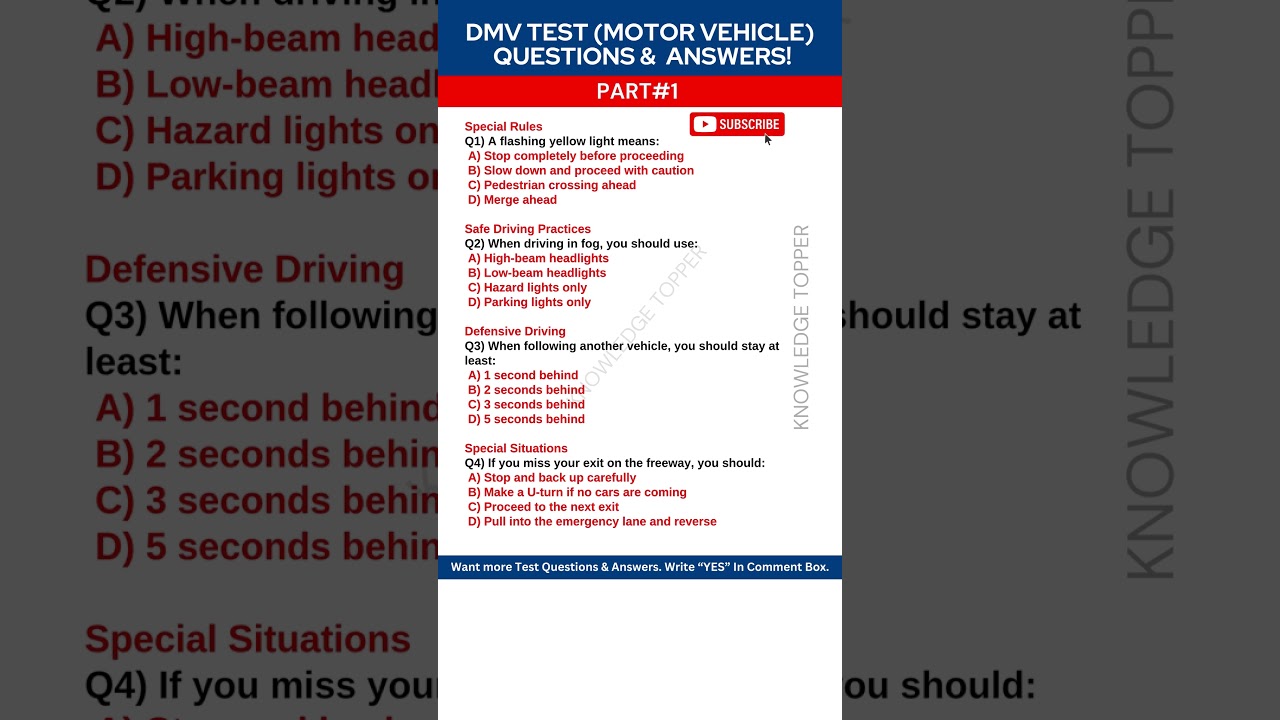 DMV Written Test Questions and Answers | Driving Test Questions and Answers