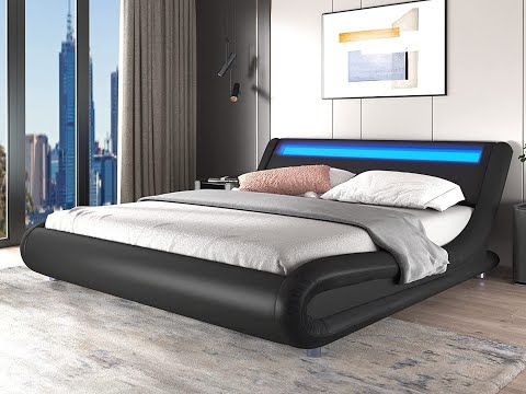 Upholstered Modern Bed Frame with LED Headboard Assembly