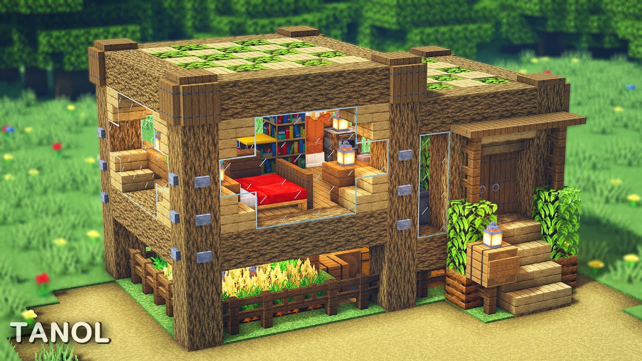⚒️ Minecraft : How To Build a Survival Wooden Modern House_[마인크래프트 건축 ...