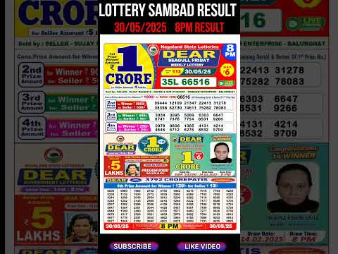 Nagaland State Dear Lottery Sambad Result Evening & Night 8PM Result 30.05.2025