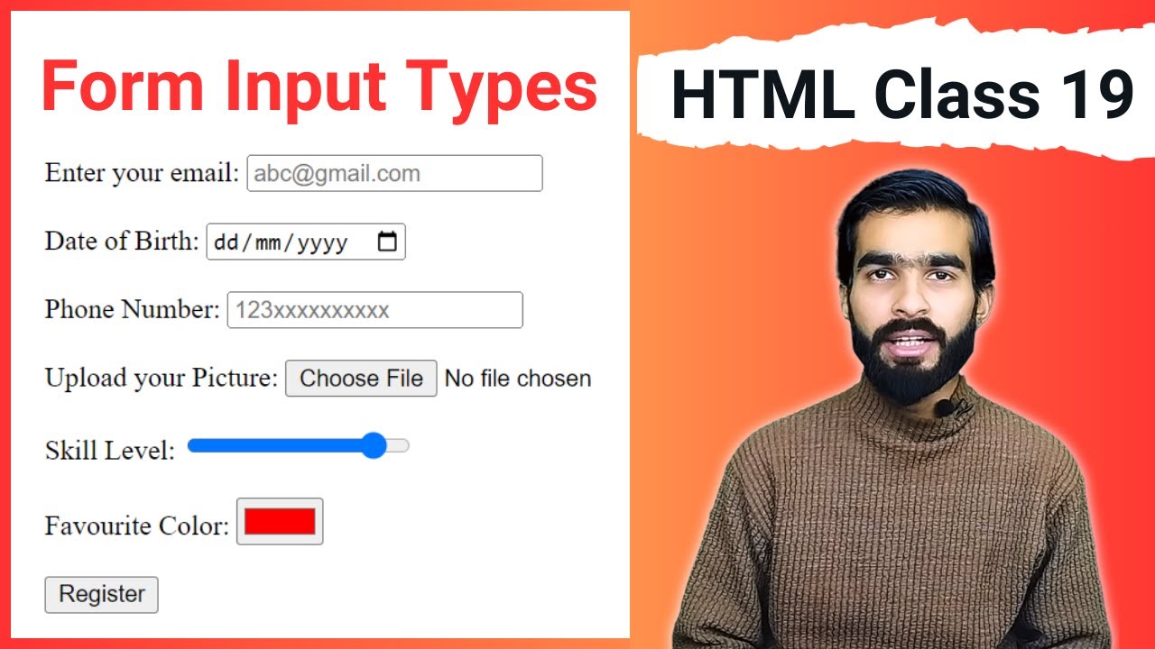 HTML Tutorial: Input type in html form | HTML Input types |html full course for beginners | Class 19
