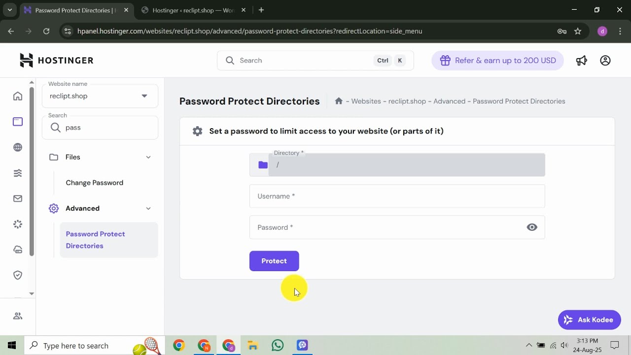 How To Protect wp admin Directory in Hostinger