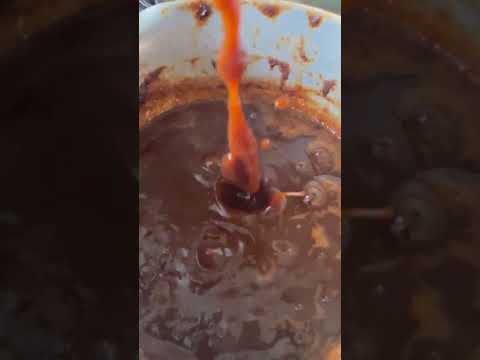 Making tamarind sauce to eat with Somosas. Sauce will look beautiful once refined and presented!