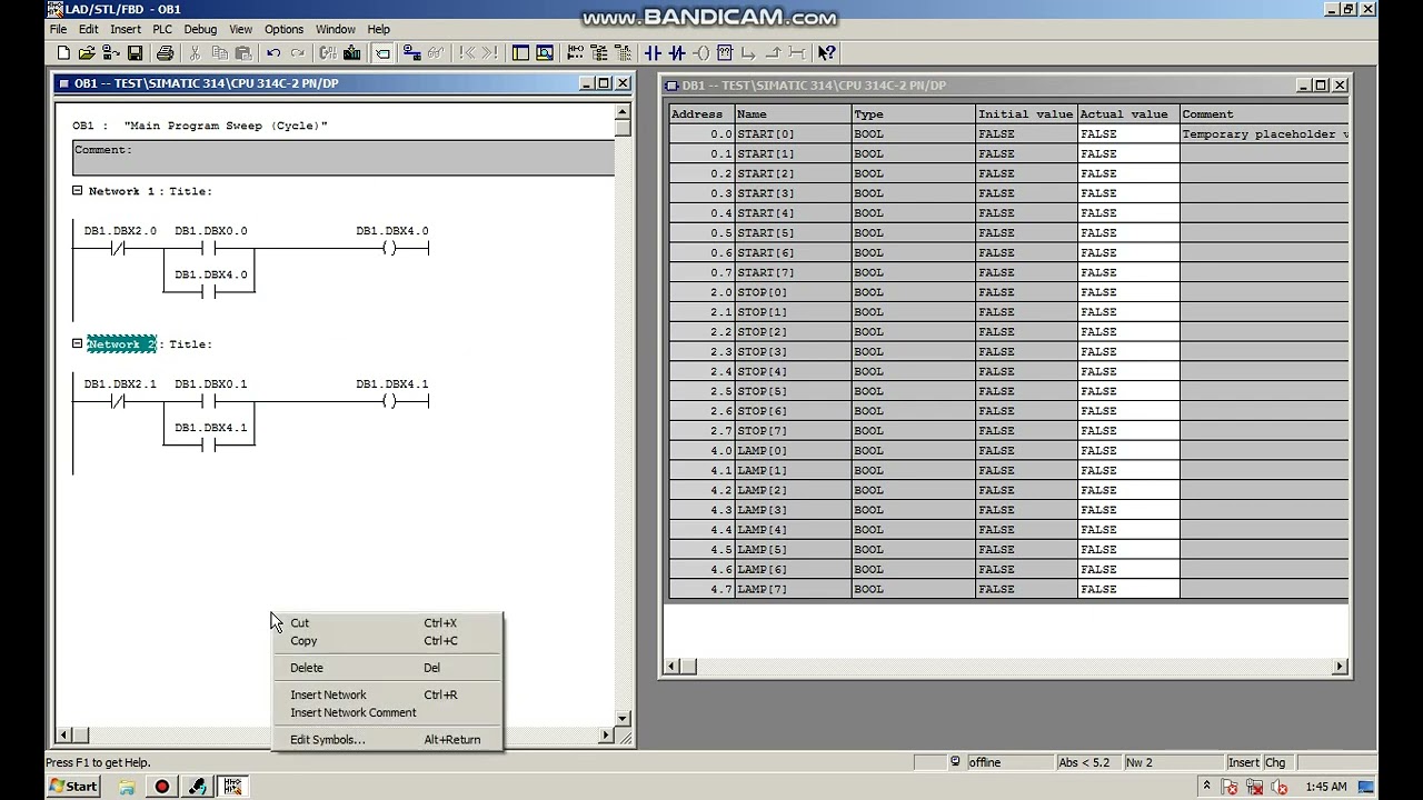 start stop data block Siemens step7